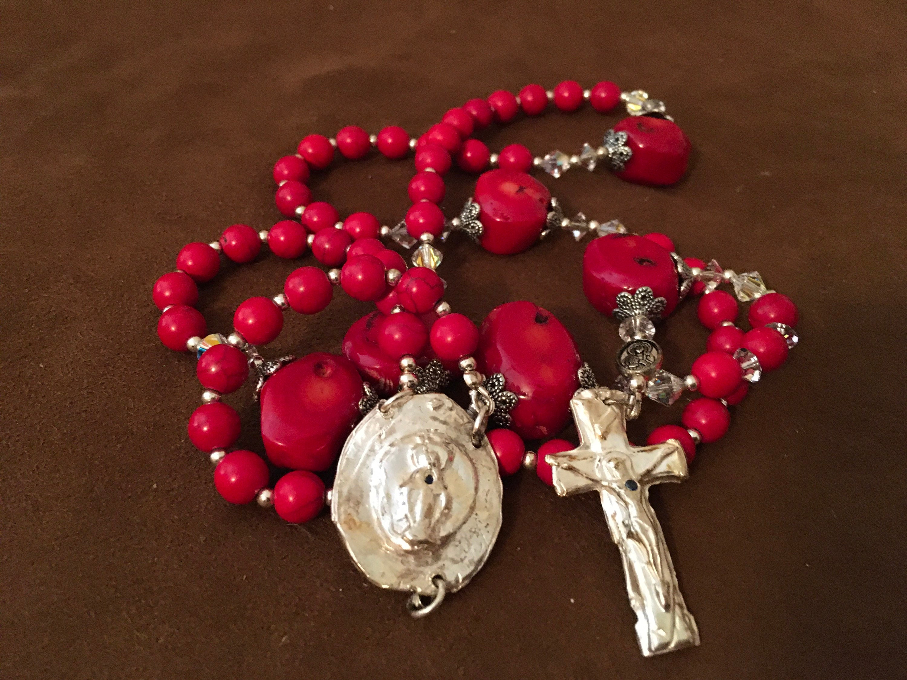 Red Coral Rosary Sacred Heart of Jesus Rosary - Etsy