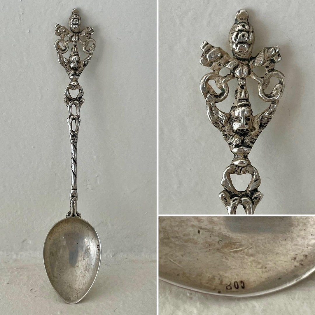 Vintage Vatican Crest Angel Saint Peters Keys 800 Silver Souvenir Spoon ...