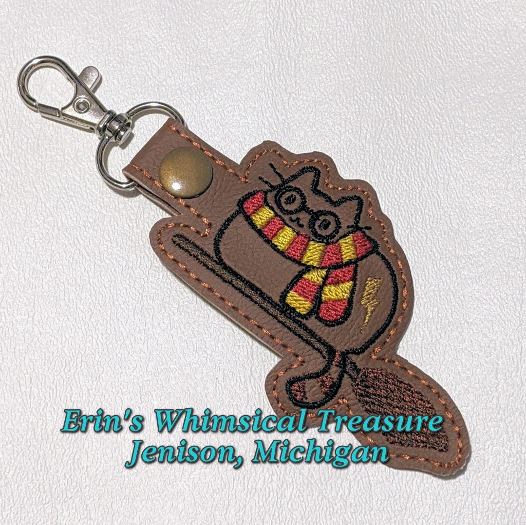 Kitty Cat on Broom Inspired by Potter Keychain/keyfob - Etsy