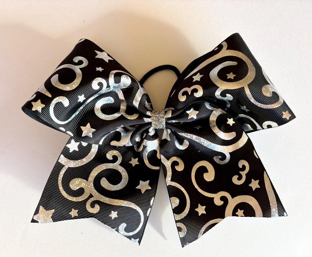 Black and Silver Swirly Cheer Bow, Competition Bow, Black Cheer Bow ...