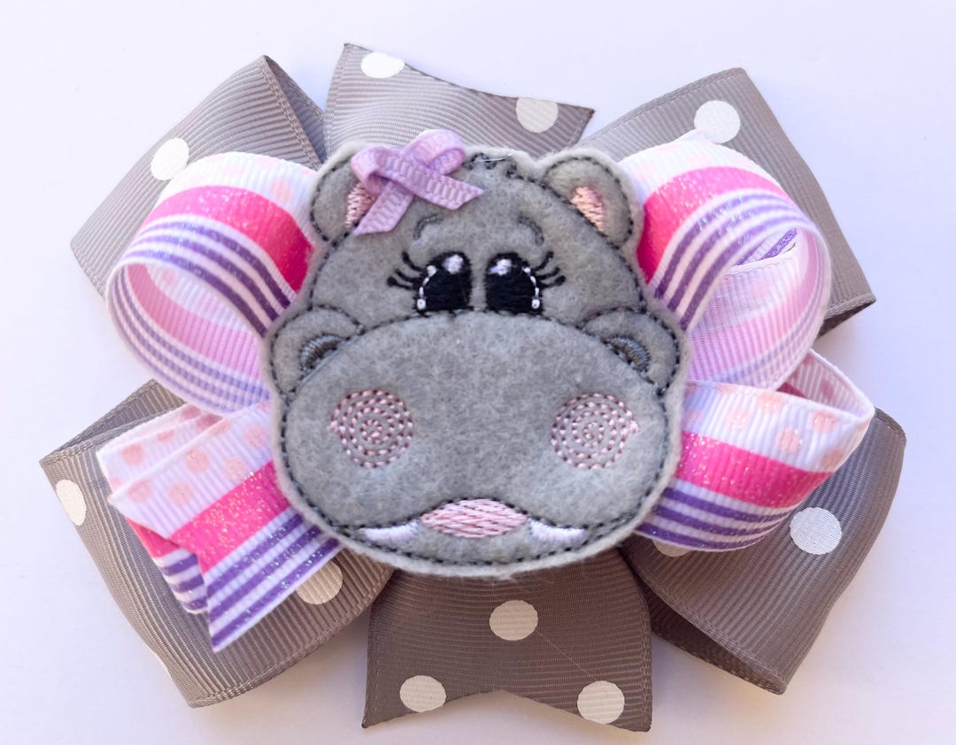 Hippo Hair Bow, Hippo Bow, Hippo Theme, Hippopotamus, Zoo Party, Zoo ...
