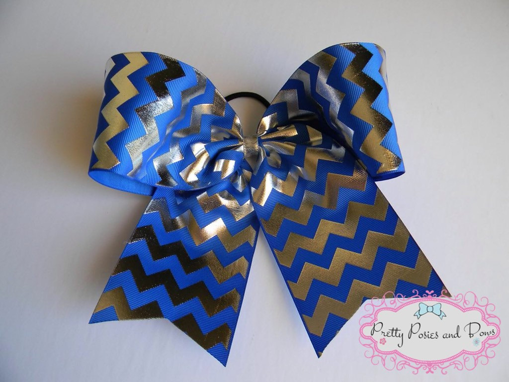 Royal Blue and Silver Cheer Bow Royal Blue Cheer Bow Silver | Etsy