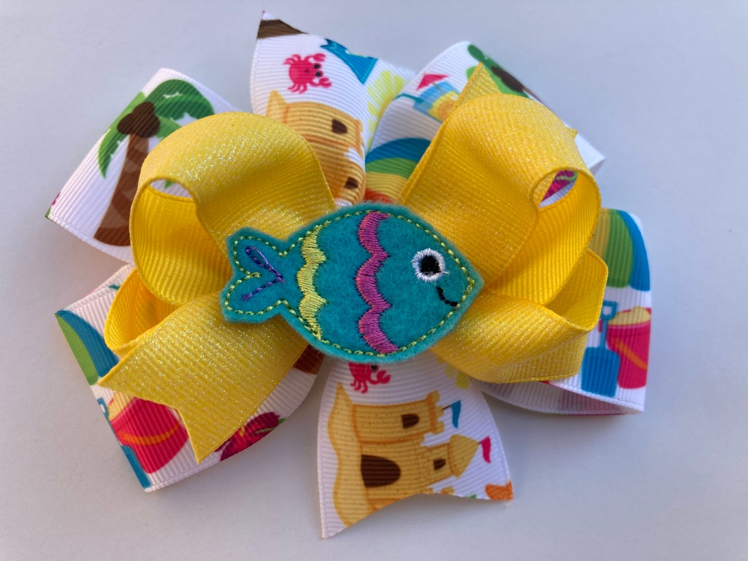 Fish Bow, Fish Hair Bow, Bow, Nautical Hair Bow, Beach Bow, Beach Hair ...