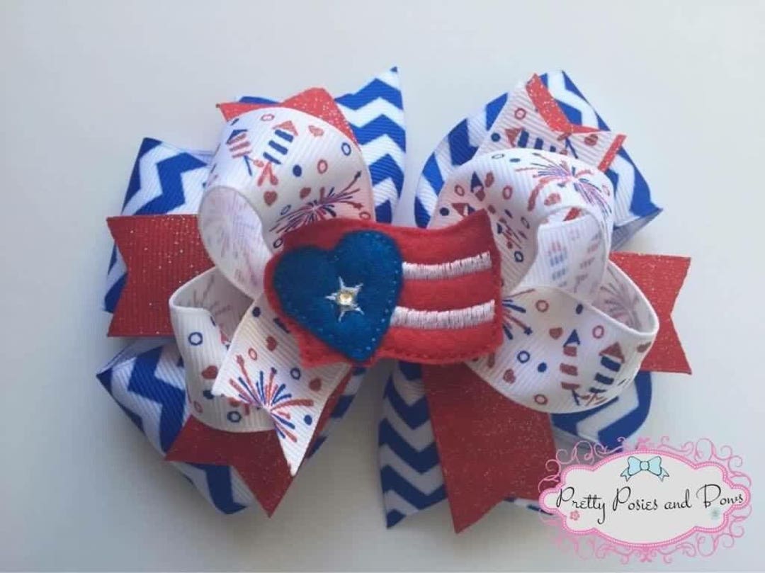 4th of July Hair Bow, Patriotic Hair Bow, Fireworks Hair Bow, Flag Hair ...