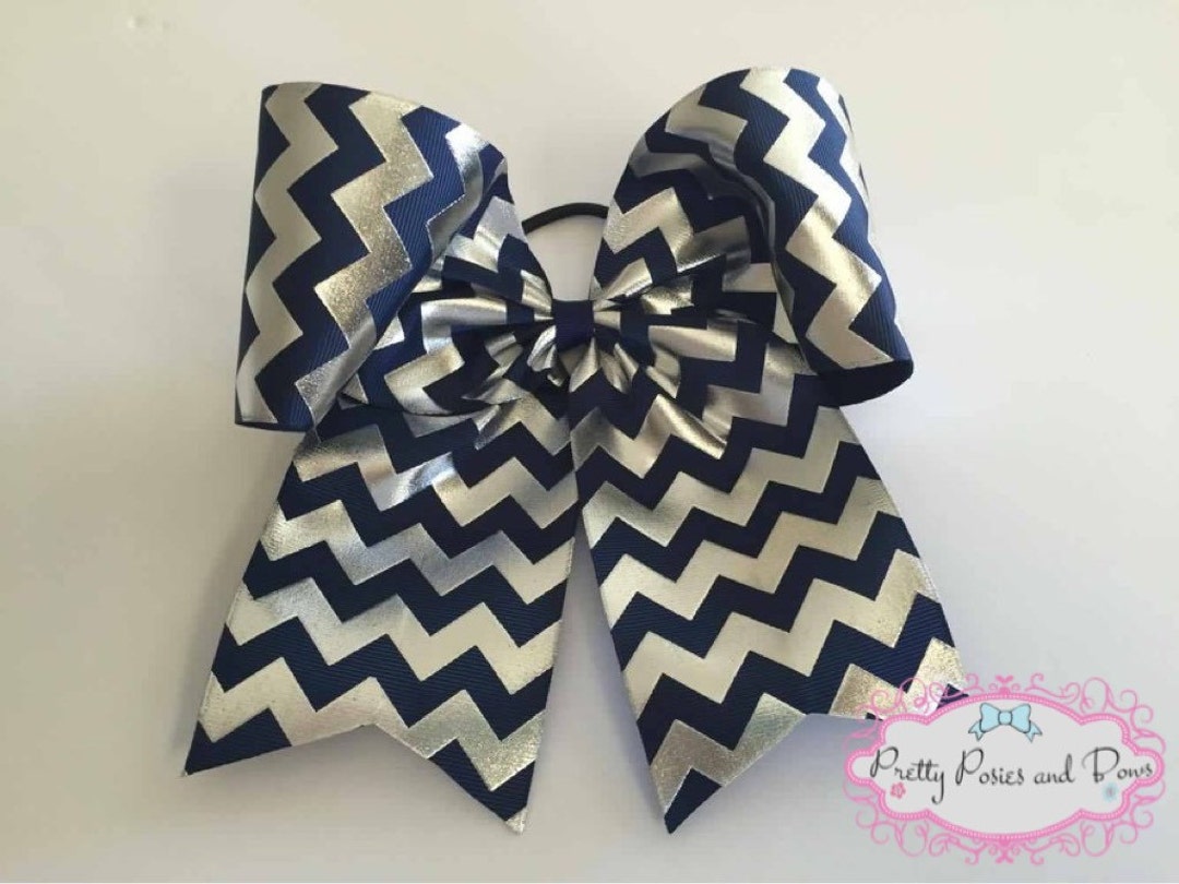 Navy Cheer Bow, Navy and Silver Cheer Bow, Navy Chevron Cheer Bow - Etsy