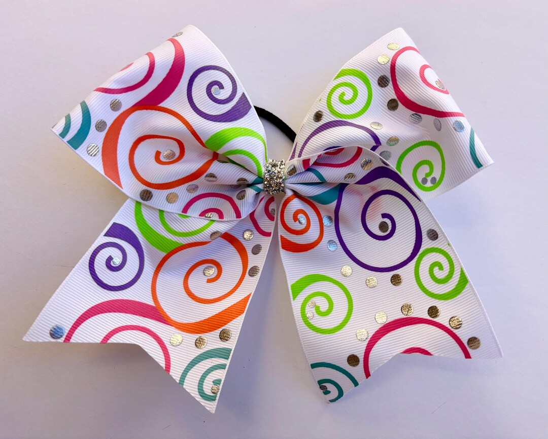 Swirly Colorful Cheer Bow, Rainbow Cheer Bow, Pink Cheer Bow, Silver ...