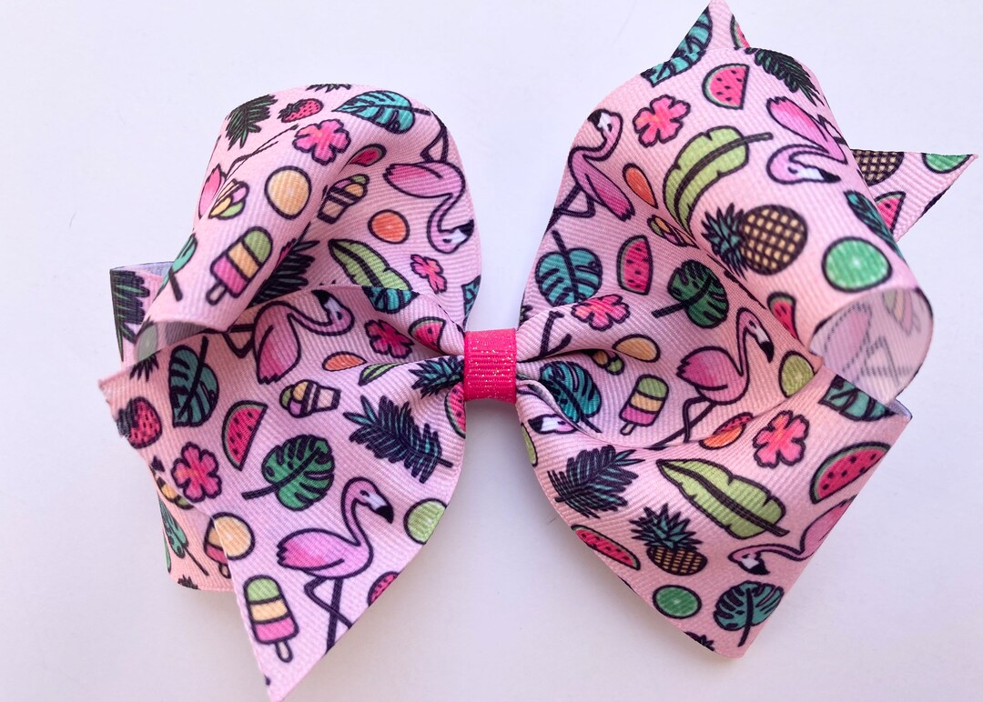 Summer Hair Bow, Summer Bow, Party Hair Bow, Party Bow, Flamingo Hair ...