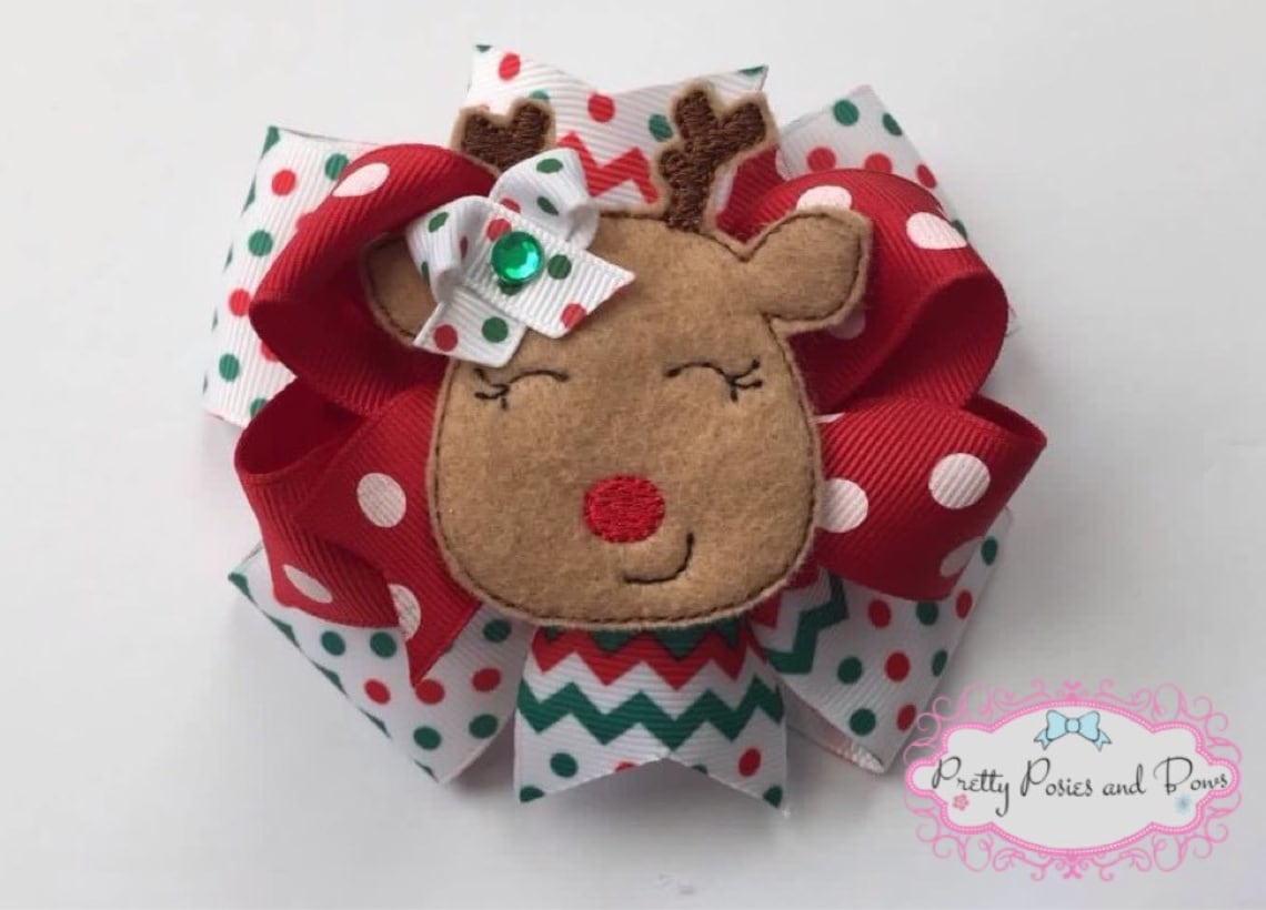 Reindeer Hair Bow Christmas Hair Bow Reindeer Bow Christmas | Etsy