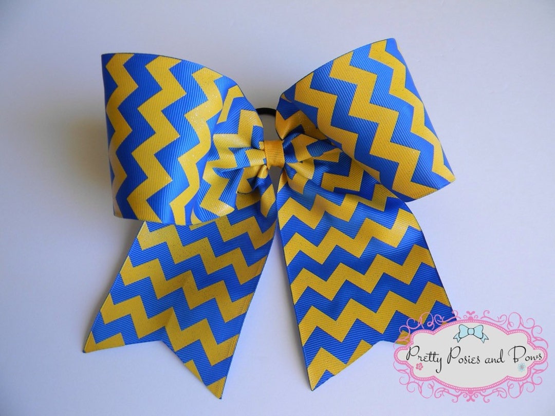 Royal Blue and Gold Cheer Bow, Blue and Gold Cheer Bow, Glitter Cheer ...