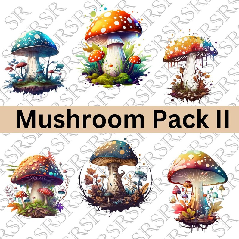 Rainbow Mushroom Clipart PNG Transparent Background Commercial Use - Etsy