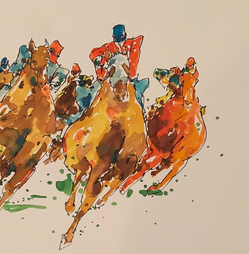 Vintage 1970's Ted Tanabe Horse Racing Original Watercolor - Etsy