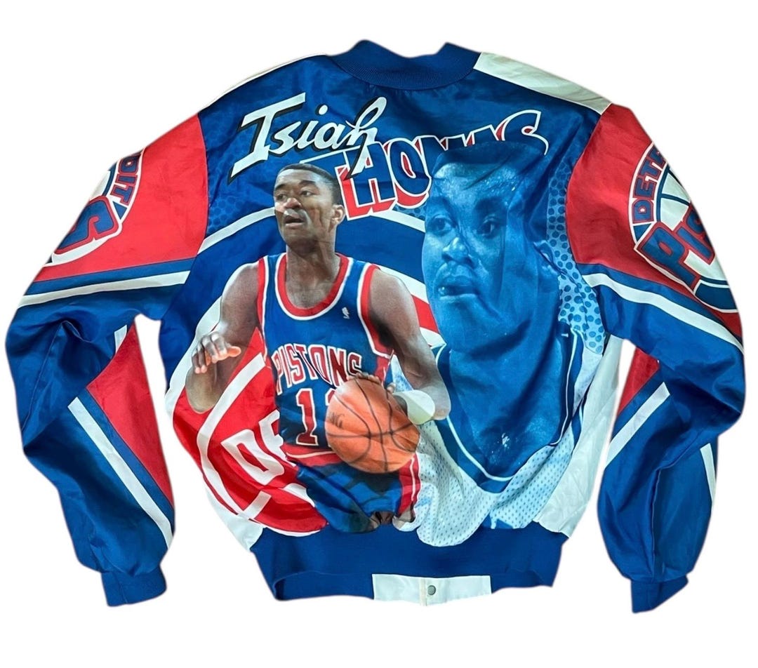 Beautiful Vintage 1990's Isaiah Thomas Detroit Pistons Satin Chalk Line ...