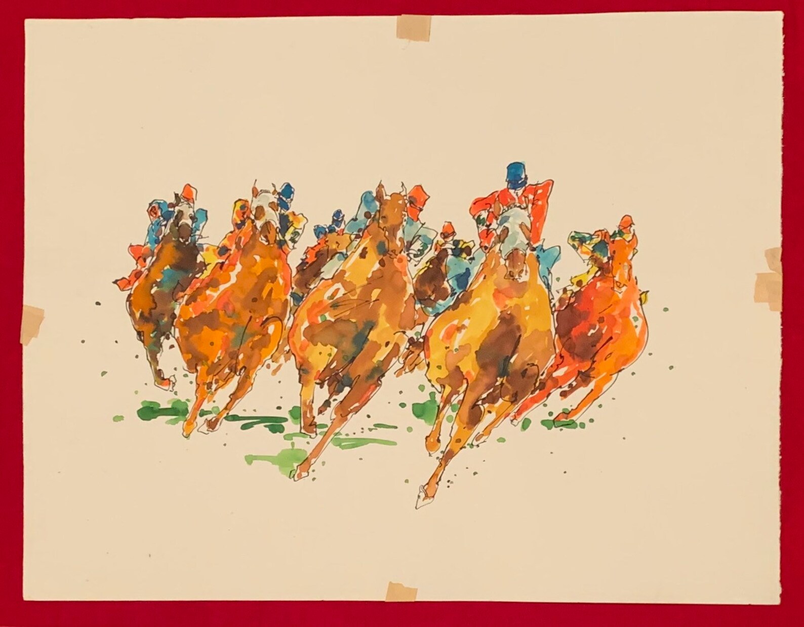 Vintage 1970's Ted Tanabe Horse Racing Original Watercolor Painting ...