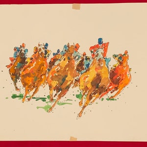Vintage 1970's Ted Tanabe Horse Racing Original Watercolor Painting ...