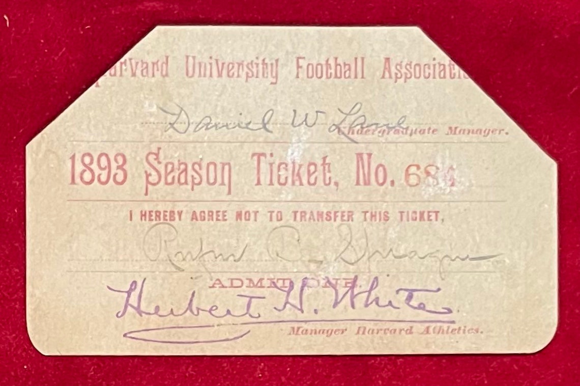 Antique 1893 Harvard Football Season Ticket Pass - 19th Century Ivy ...