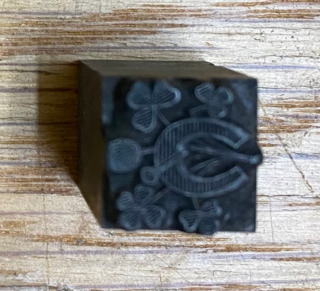 Beautiful Antique Printing Press Horseshoe / 4 Leaf Clover Print Block ...