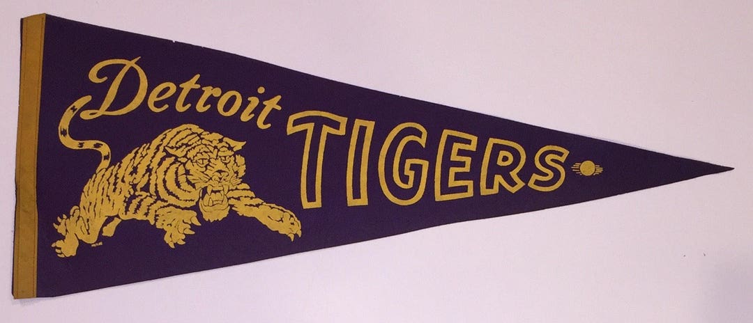 Circa 1950's Detroit Tigers Pennant With Bright Colors and a Leaping ...
