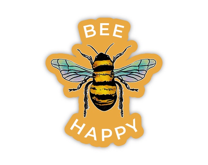 Bee Happy Sticker, Cute Bee Sticker, Spring Bee Sticker, Motivational ...
