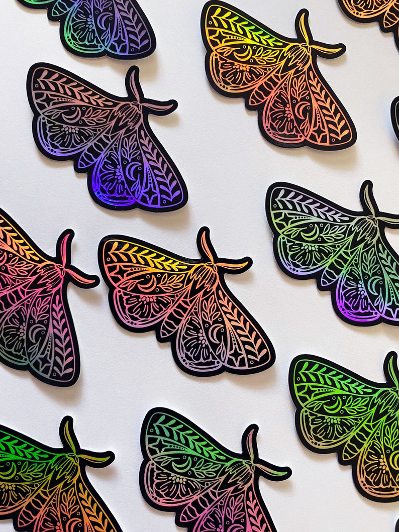 Holographic Moth Sticker, Moth Sticker, Celestial Moth Sticker, Floral ...