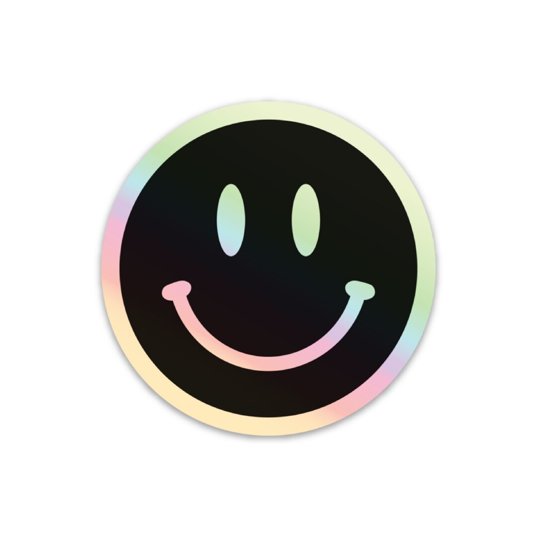 Holographic Smiley Face Sticker, Smiley Face Sticker, Black Smiley Face ...