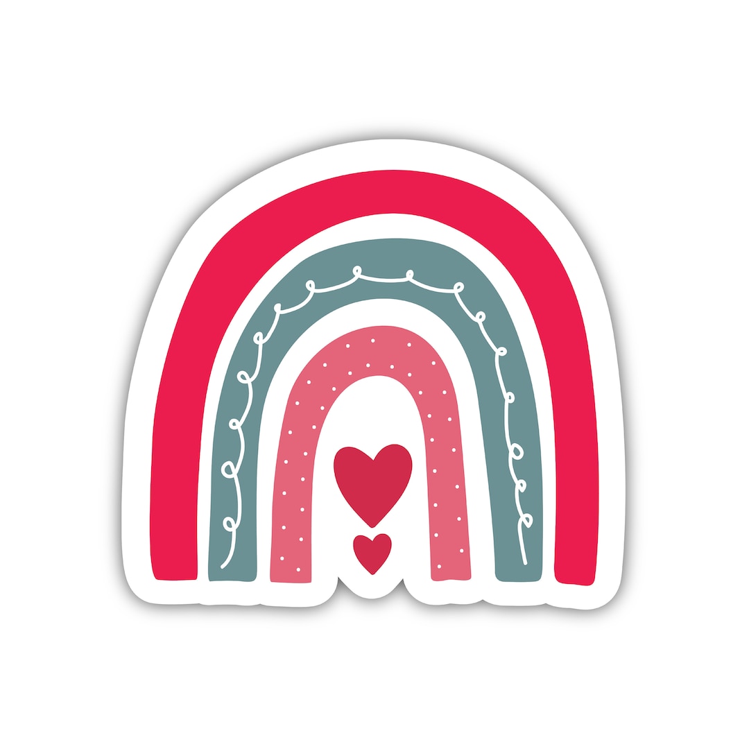 Pink Heart Rainbow Sticker, Boho Rainbow Sticker, Pink Rainbow Sticker ...