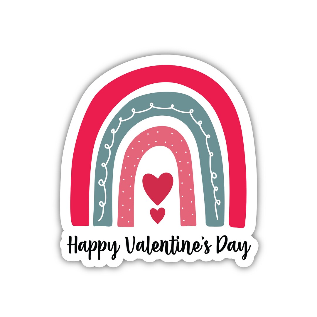 Rainbow Valentines Day Sticker, Valentines Sticker, Pink Heart Rainbow ...