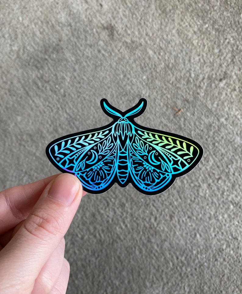 Holographic Moth Sticker, Moth Sticker, Celestial Moth Sticker, Floral ...
