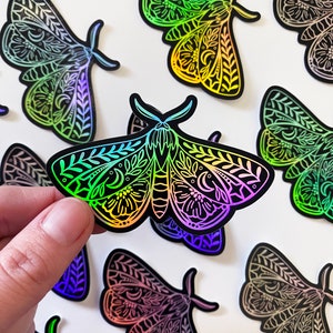 Holographic Moth Sticker, Moth Sticker, Celestial Moth Sticker, Floral ...