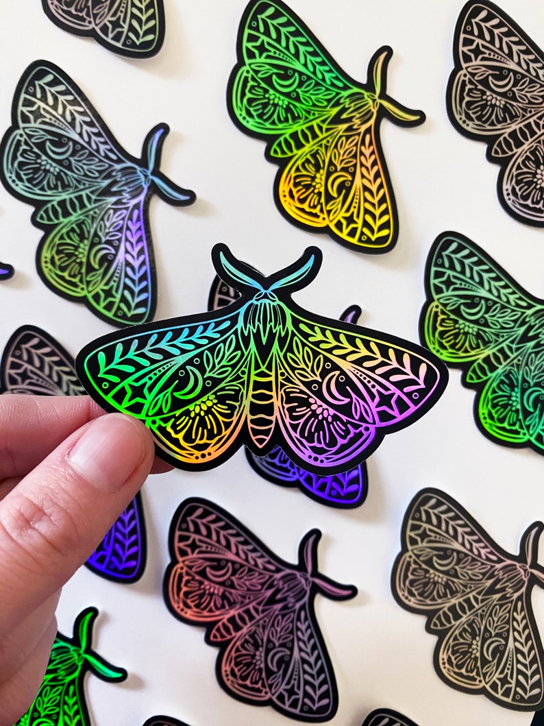 Holographic Moth Sticker, Moth Sticker, Celestial Moth Sticker, Floral ...