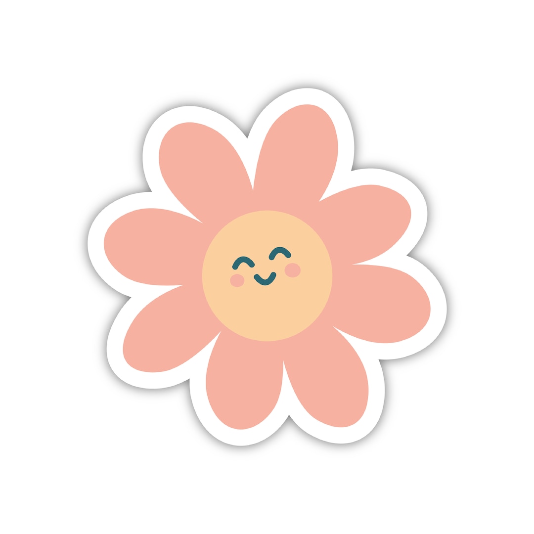 Happy Flower Sticker, Smiling Flower Sticker, Pink Floral Sticker, Pink ...