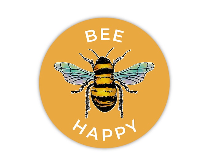 Bee Happy Sticker, Cute Bee Sticker, Spring Bee Sticker, Motivational ...
