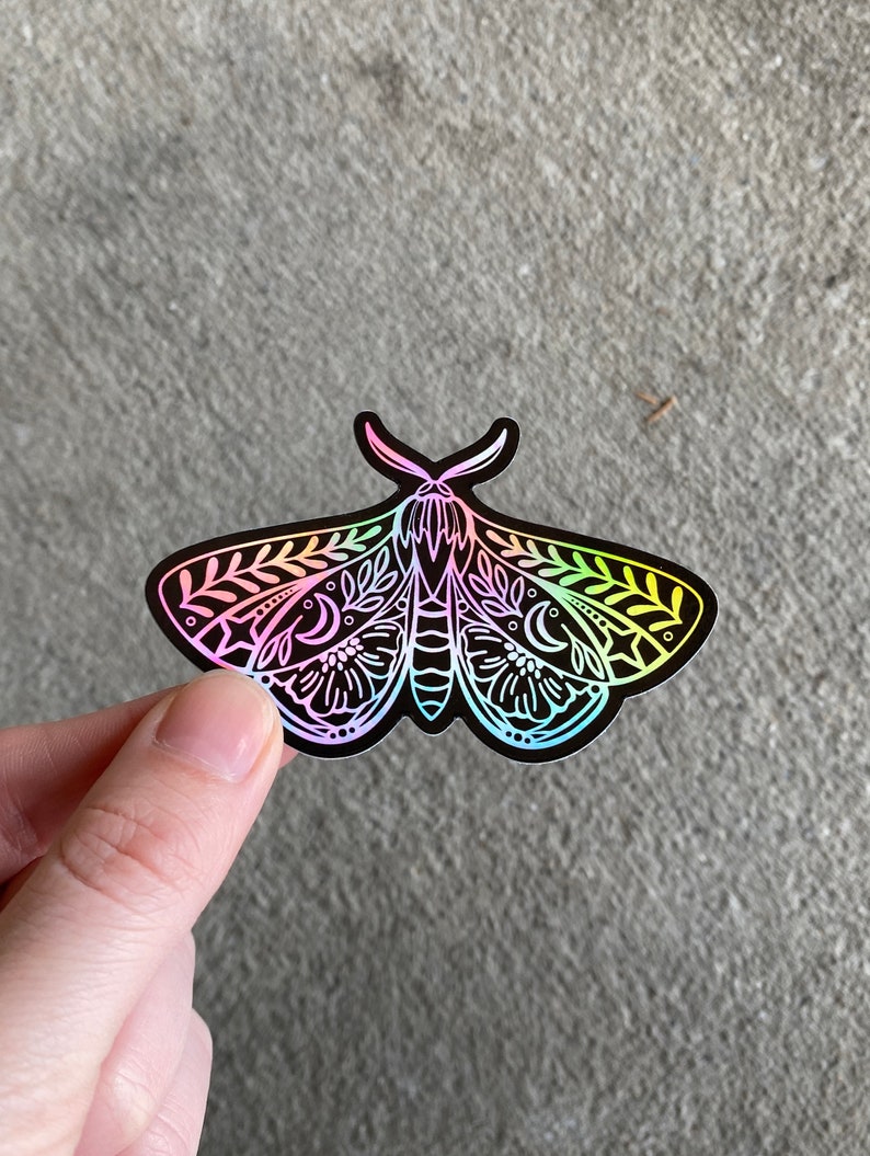 Holographic Moth Sticker, Moth Sticker, Celestial Moth Sticker, Floral ...