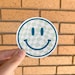 Wavy Checkered Smiley Face Sticker, Smiley Face Sticker, Teal Smiley ...
