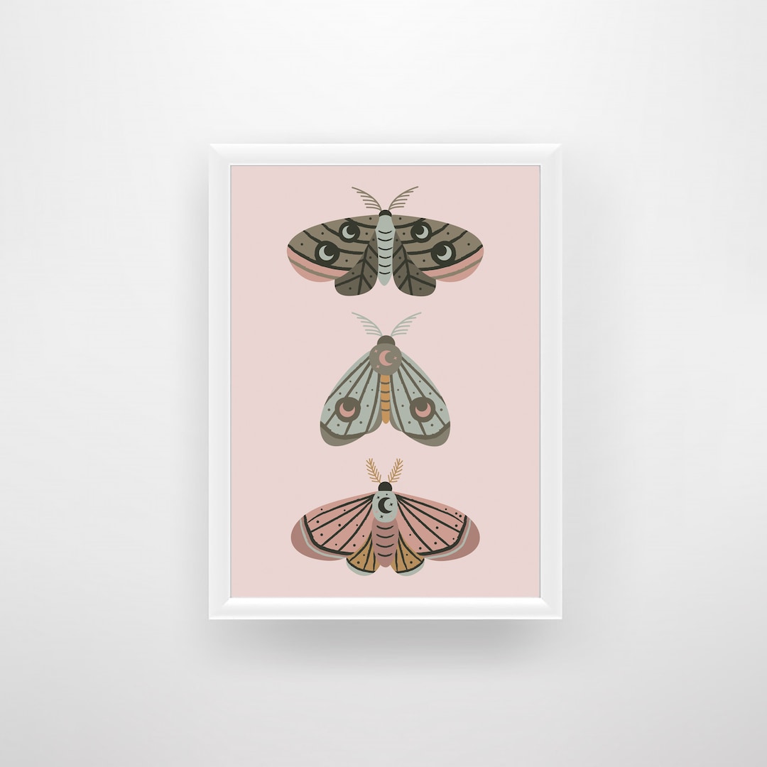 Moth Illustration Print, Boho Moth Art Print, Pink Moth Art Print, Moth ...