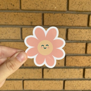 Happy Flower Sticker, Smiling Flower Sticker, Pink Floral Sticker, Pink ...