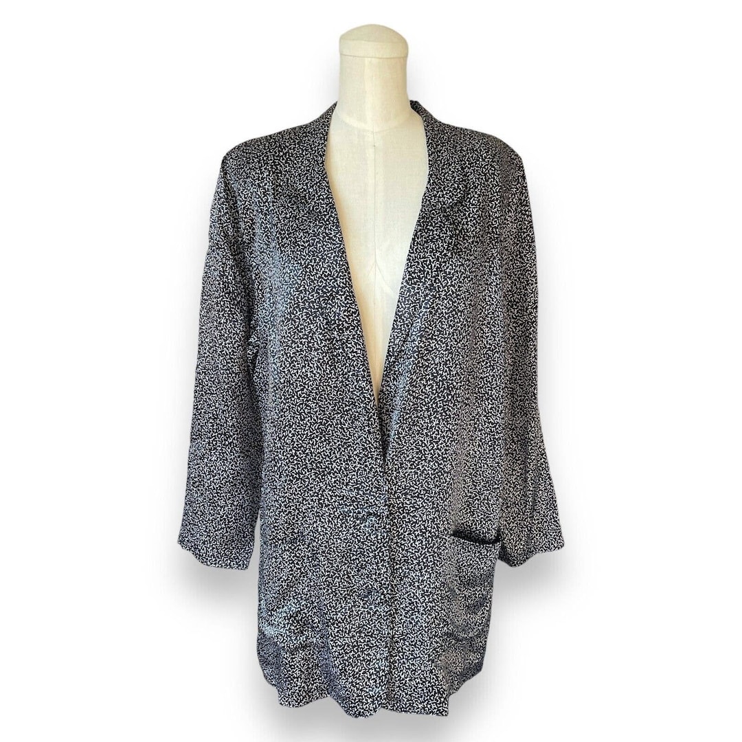 Vintage 70s 80s Cavalluzzi Black White Rayon Oversized Silky Blazer ...