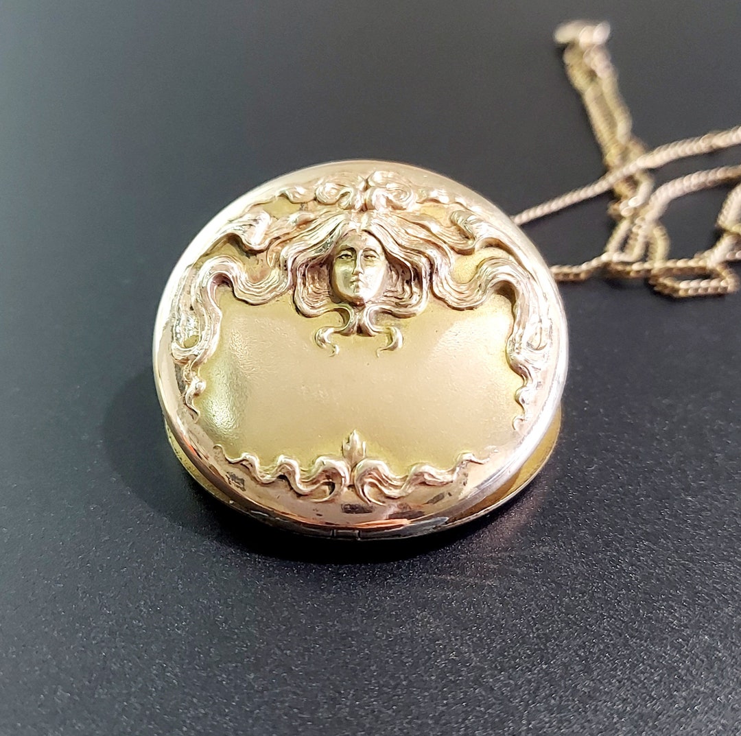 Antique Gold Filled Locket / Repousse Locket / Nouveau Ladies Head ...