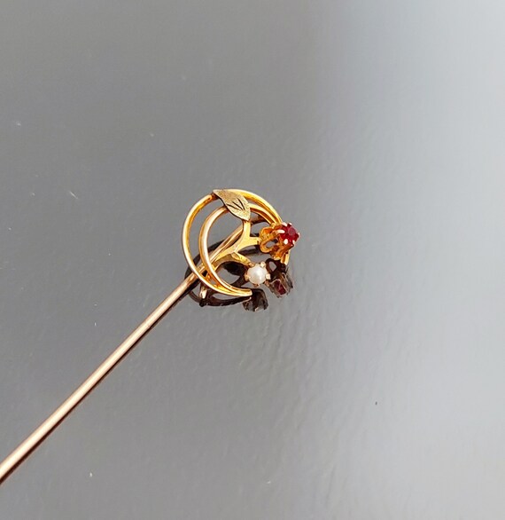 Antique Victorian 10k Gold Crescent Moon Garnet Seed … - Gem
