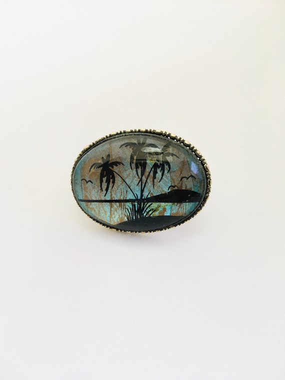 Art Deco Butterfly Wing Sterling Silver Boating Scene… - Gem