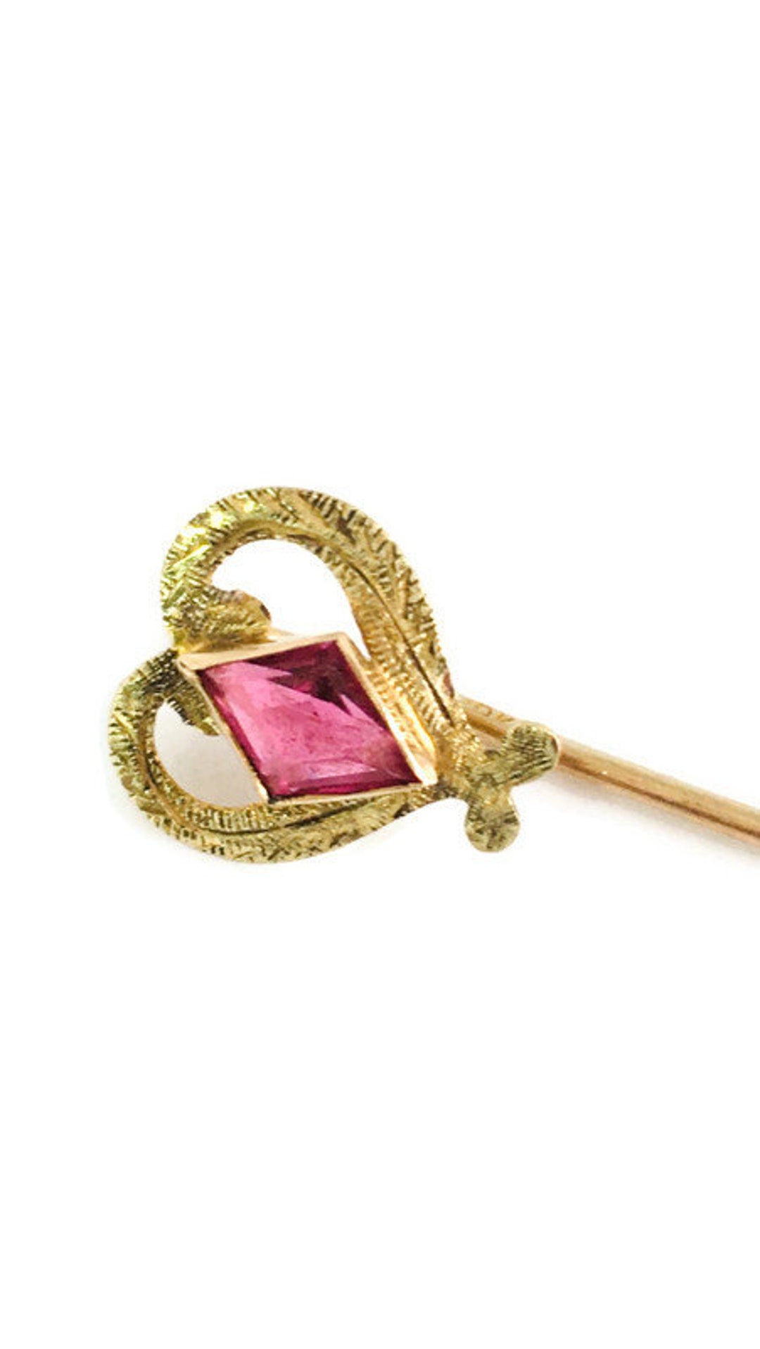 Antique Victorian 10k Gold Ruby Heart Stick Pin Lapel Pin Hat Pin ...