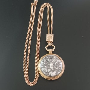 Antique Watch Case Pendant, 24" Watch Chain With Slide, Art Nouveau ...
