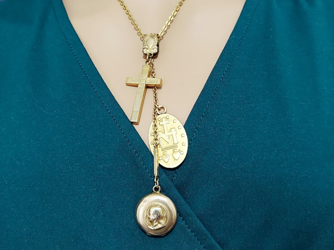 Antique Cross, Religious Medal Watch Fob Necklace - Etsy