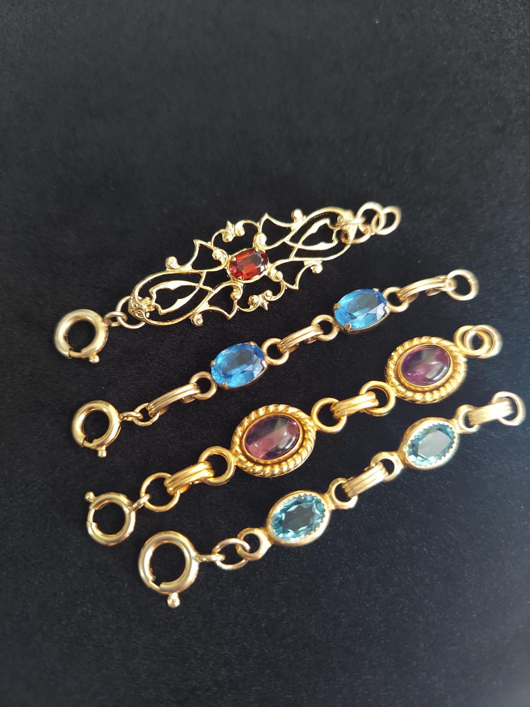 Vintage Gemstone Gold Filled Extender Chains, Watch Chain Extender ...