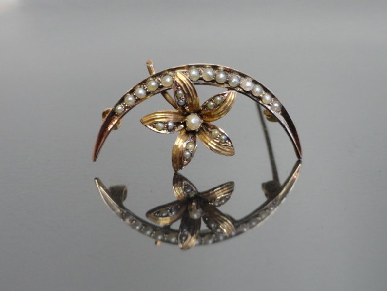 10k Gold Crescent Moon / Honeymoon Brooch / Antique Seed Pearl - Etsy 10k Gold Crescent Moon / Honeymoon Brooch / Antique Seed Pearl - Etsy