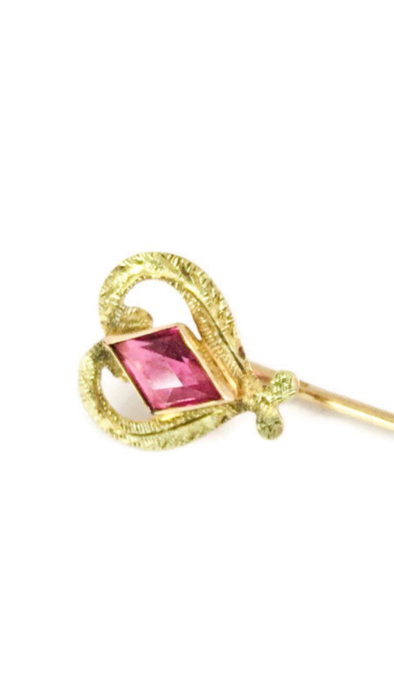 Antique Victorian 10k Gold Ruby Heart Stick Pin Lapel… - Gem