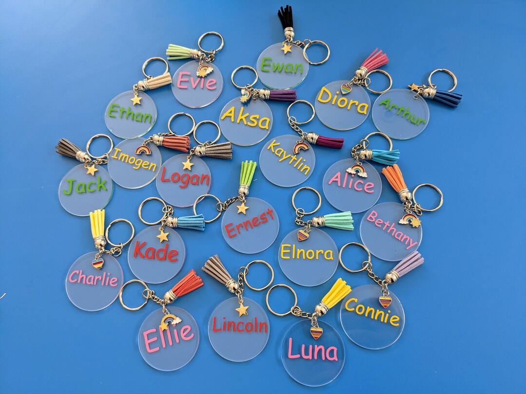 Named Keyrings With Tassel and Rainbow or Star Charm - Etsy UK