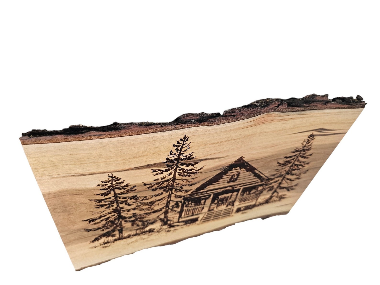 Cabin With Pine Trees Engraved Live Edge Cherry Wood Cabin, Lodge ...