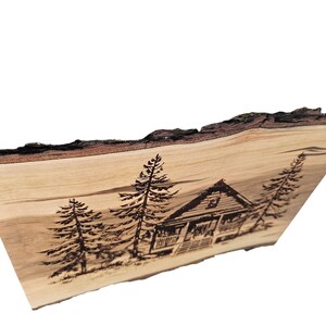 Cabin With Pine Trees Engraved Live Edge Cherry Wood Cabin, Lodge ...