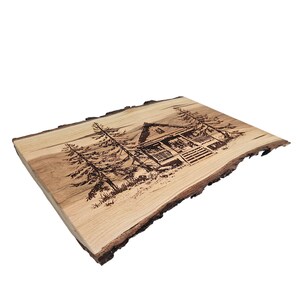 Cabin With Pine Trees Engraved Live Edge Cherry Wood Cabin, Lodge ...