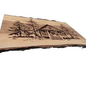 Cabin With Pine Trees Engraved Live Edge Cherry Wood Cabin, Lodge ...
